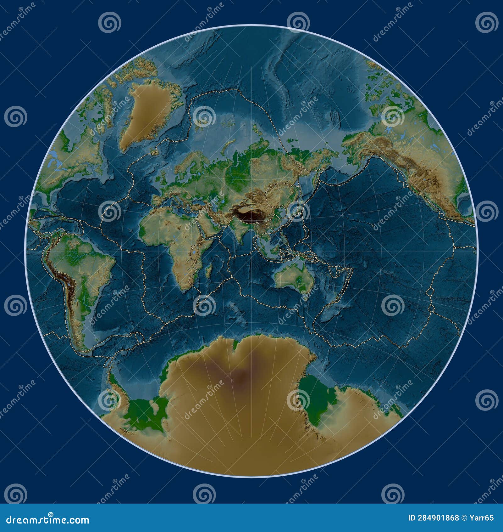 Tectonic Plate Boundaries on the World Physical Map - 90 PM. Lag Stock ...