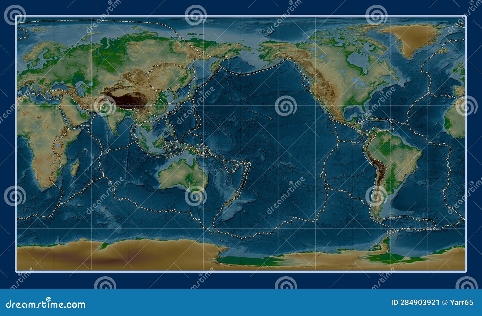 Tectonic Plate Boundaries on the World Physical Map - 180 PM. Pa Stock ...