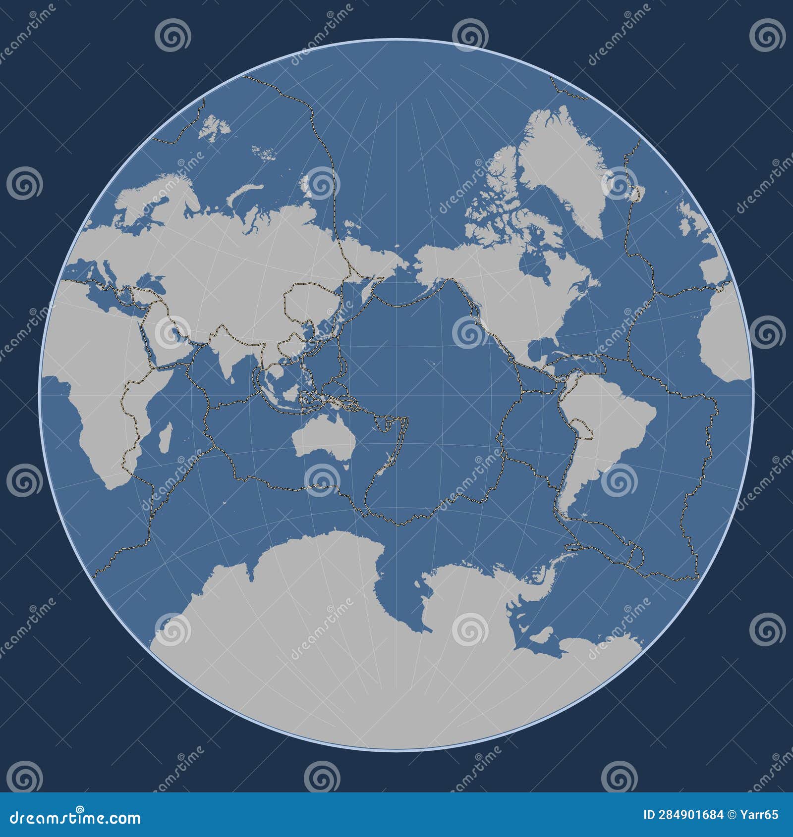 Tectonic Plate Boundaries on the World Contour Map - 180 PM. Lag Stock ...