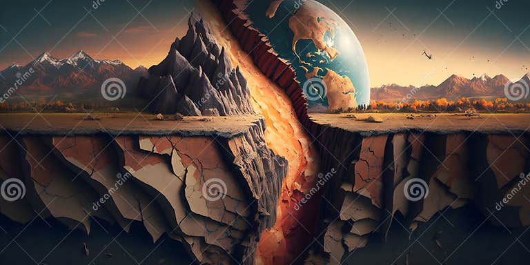 Tectonic Plate Shift and Tectonic Fault Concept. Generative AI Stock Illustration - Illustration ...