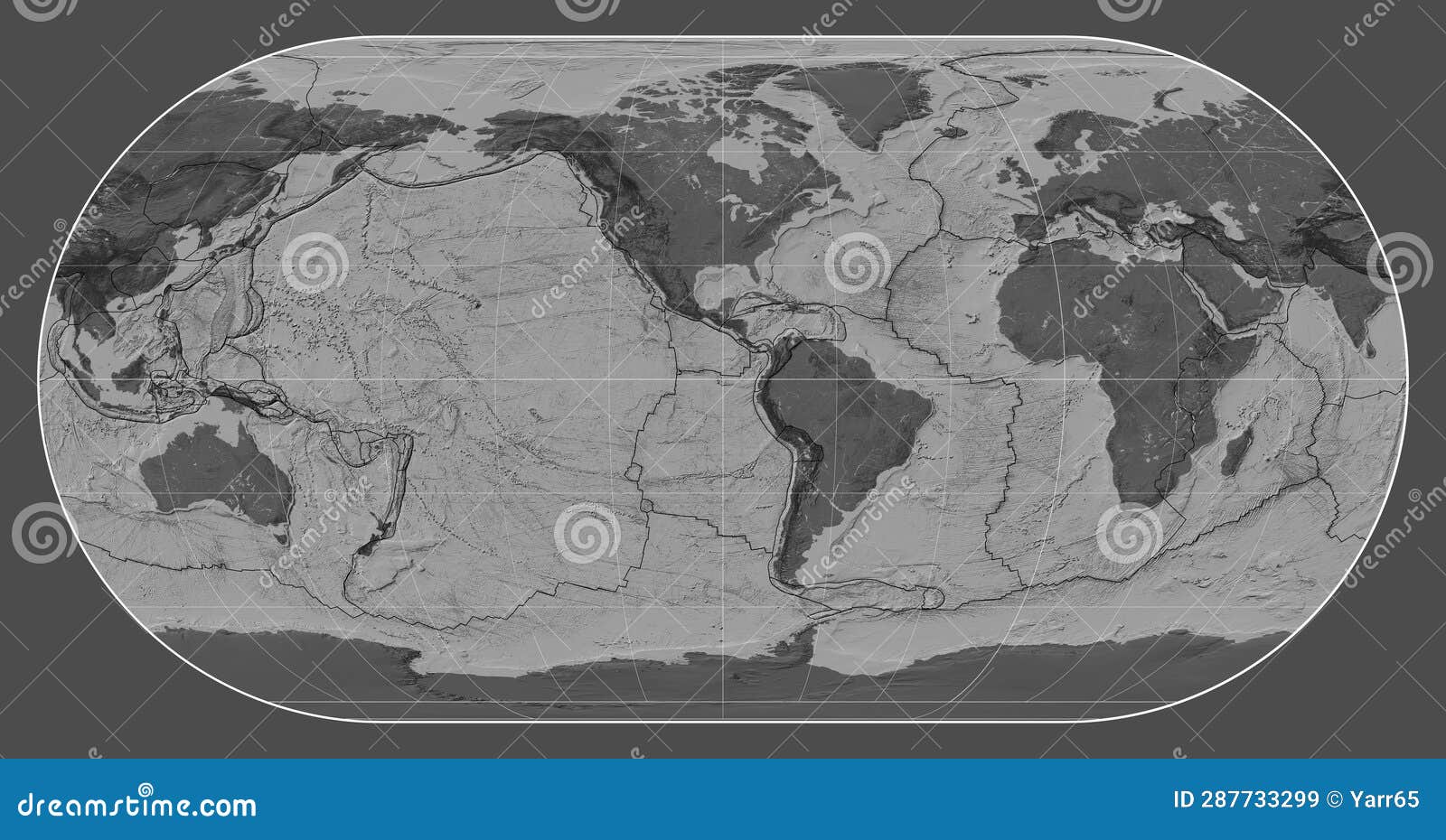 Tectonic Plates. Bilevel. Eckert III Projection -90 West Stock ...