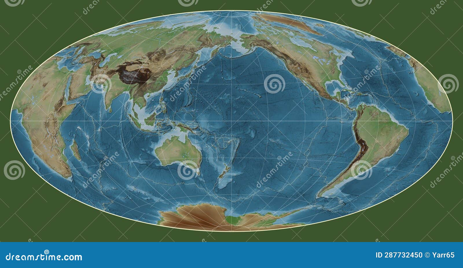 Tectonic Plates. Colored Elevation. Aitoff Projection 180 Stock ...