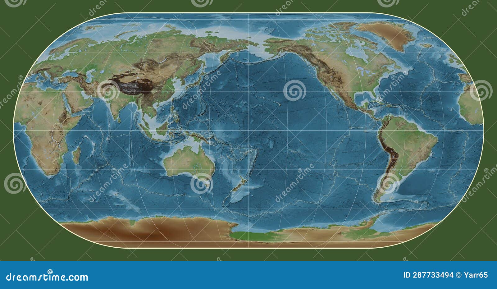 Tectonic Plates. Colored Elevation. Eckert III Projection 180 Stock ...