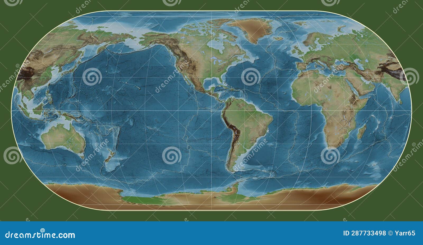 Tectonic Plates. Colored Elevation. Eckert III Projection -90 we Stock ...