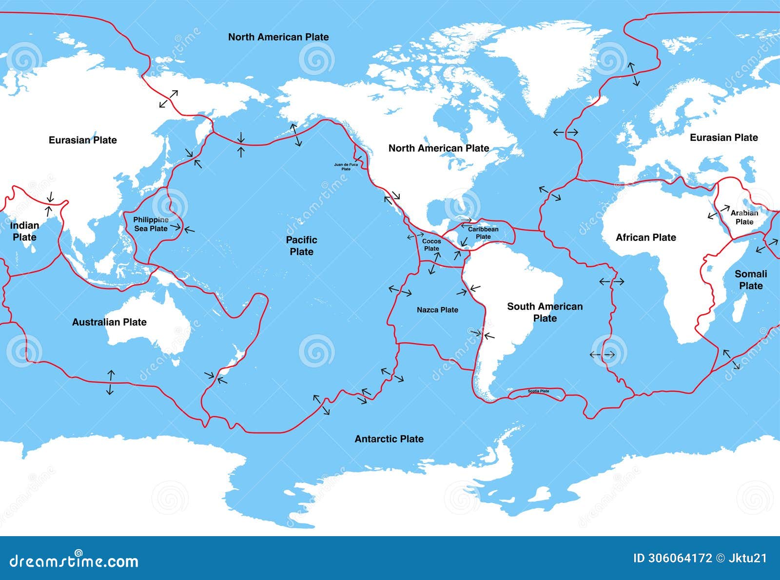 Tectonic Plates On Earth's Surface. World Map With Names Of Countries ...
