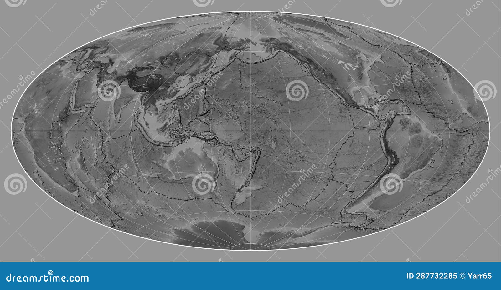 Tectonic Plates. Grayscale. Aitoff Projection 180 Stock Illustration ...