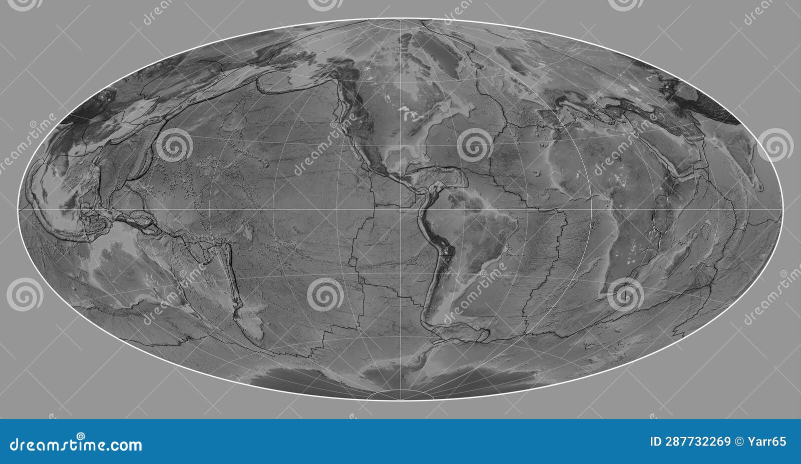 Tectonic Plates. Grayscale. Aitoff Projection -90 West Stock ...