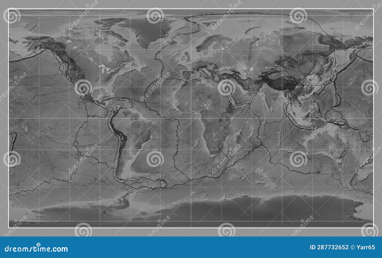 Tectonic Plates. Grayscale. Compact Miller Projection 0 Stock ...