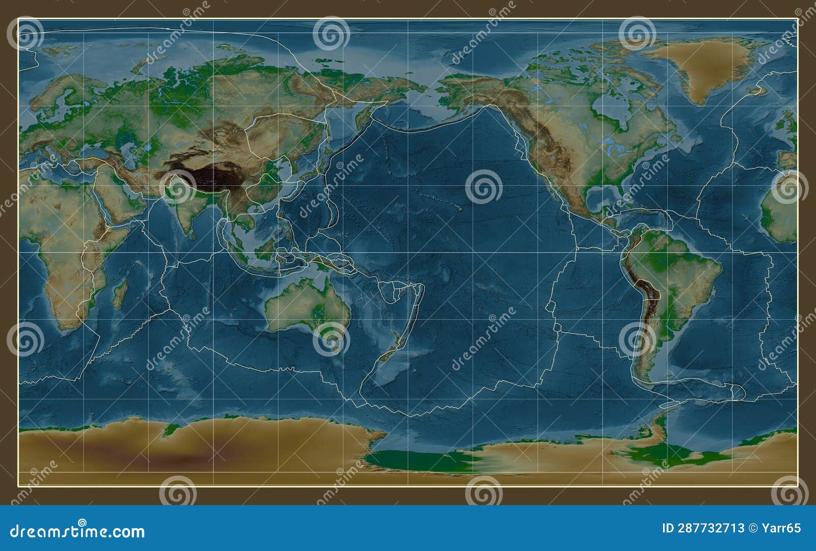 Tectonic Plates. Physical. Compact Miller Projection 180 Stock ...
