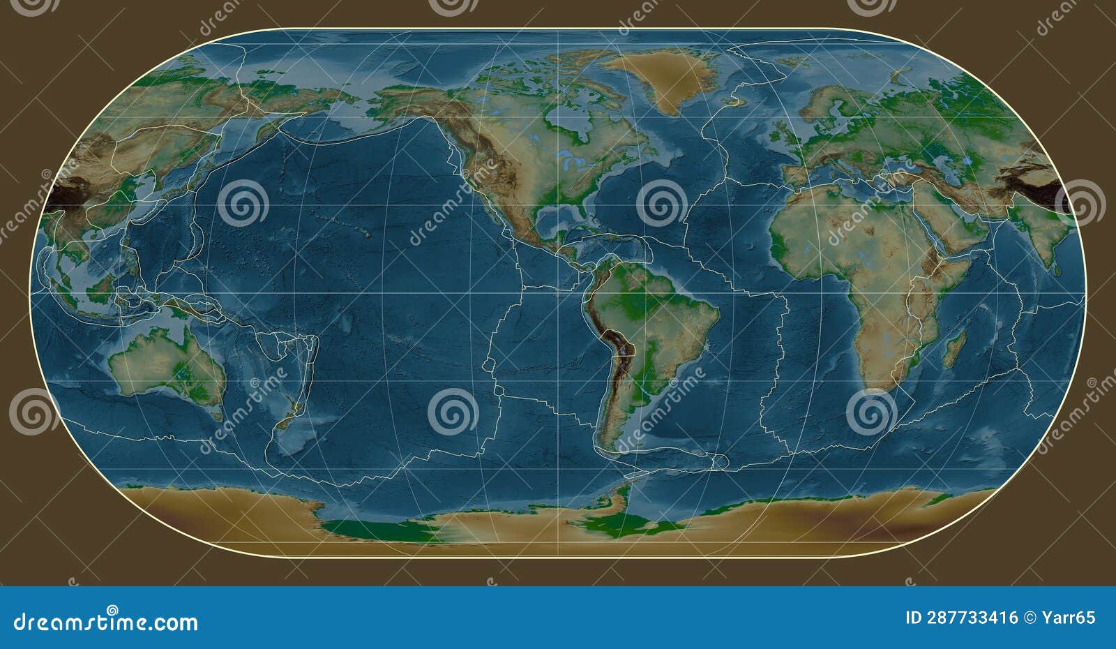 Tectonic Plates. Physical. Eckert III Projection -90 West Stock ...