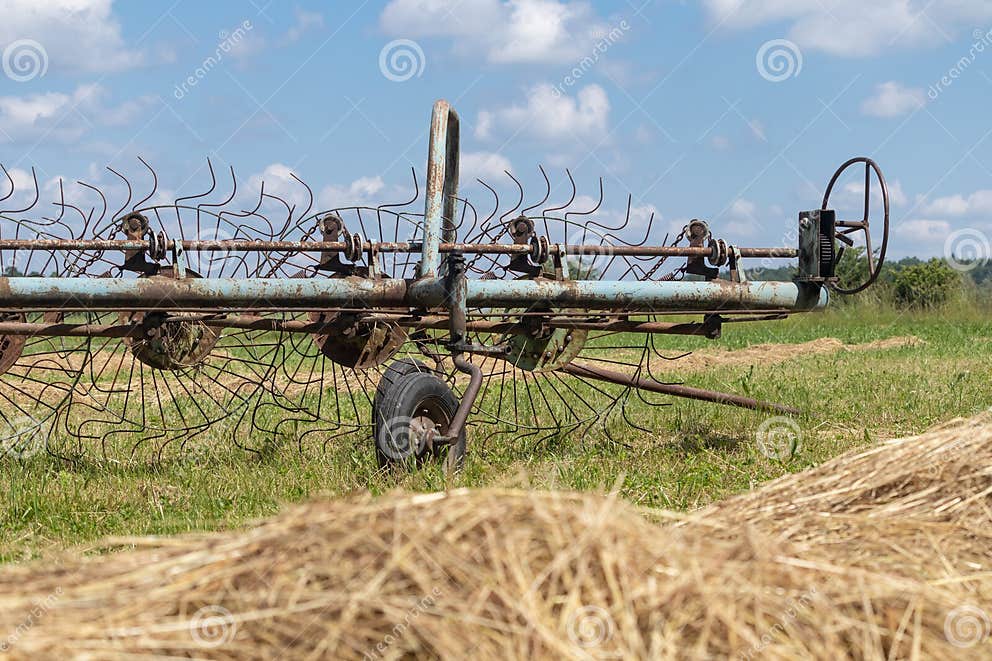 Tedder, Tedder and Hay Rake Stock Photo - Image of agriculture, asphalt ...