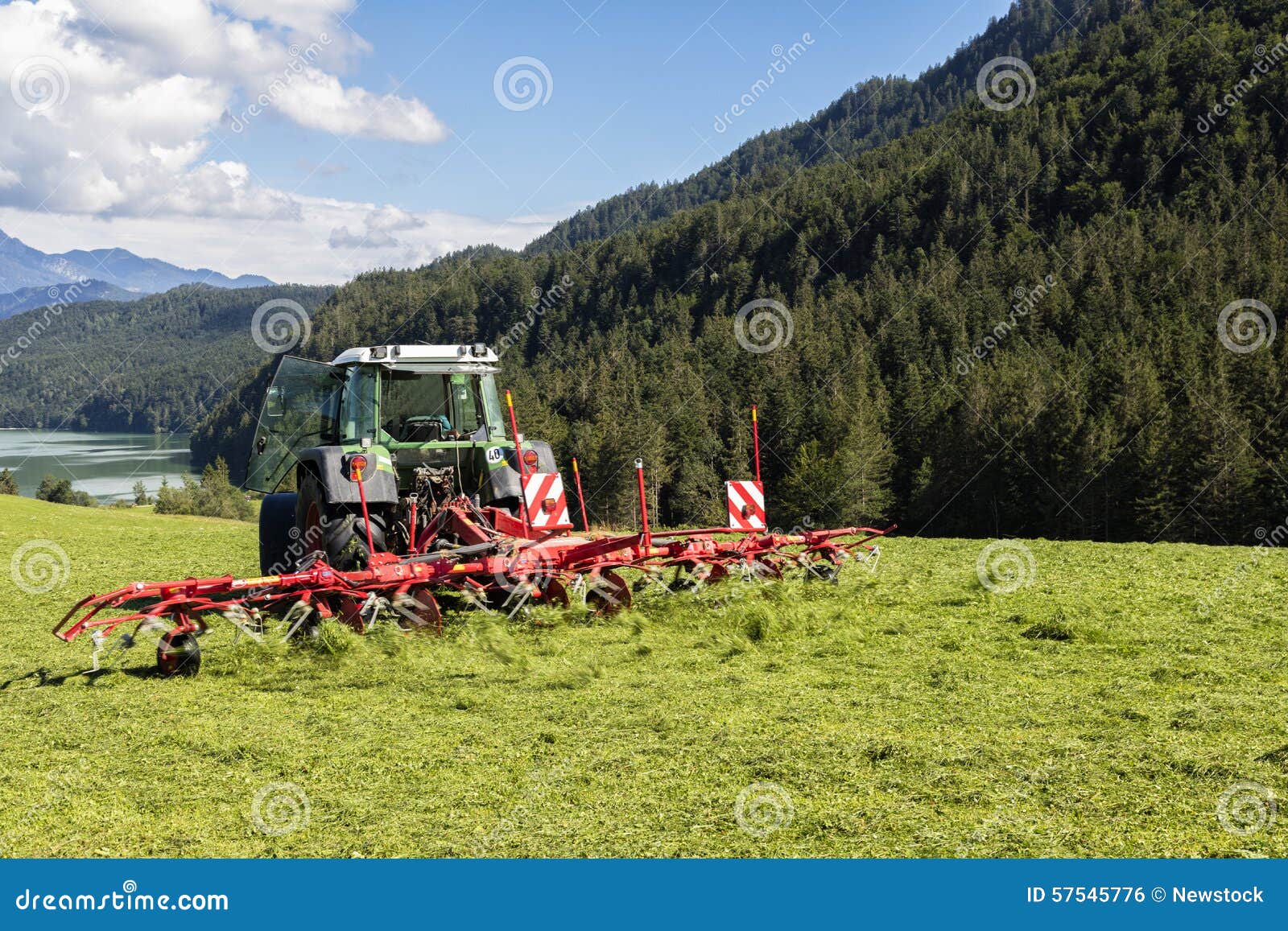 Tedding hay with tractor stock photo. Image of tedding - 57545776