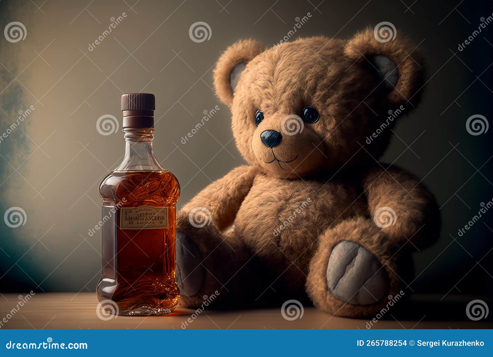 Teddy bear and alcohol. stock photo. Image of childhood - 265788254