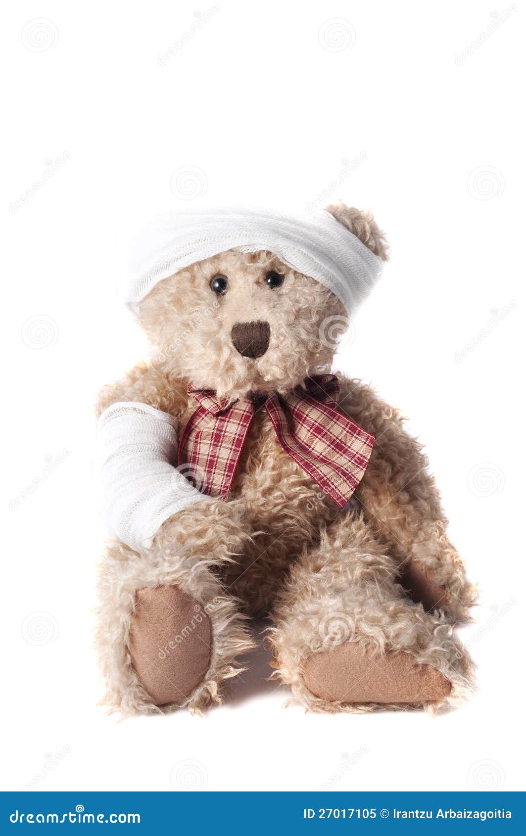 Teddy Bear with Bandaged Head and Arm, Isolated Stock Image - Image of ...