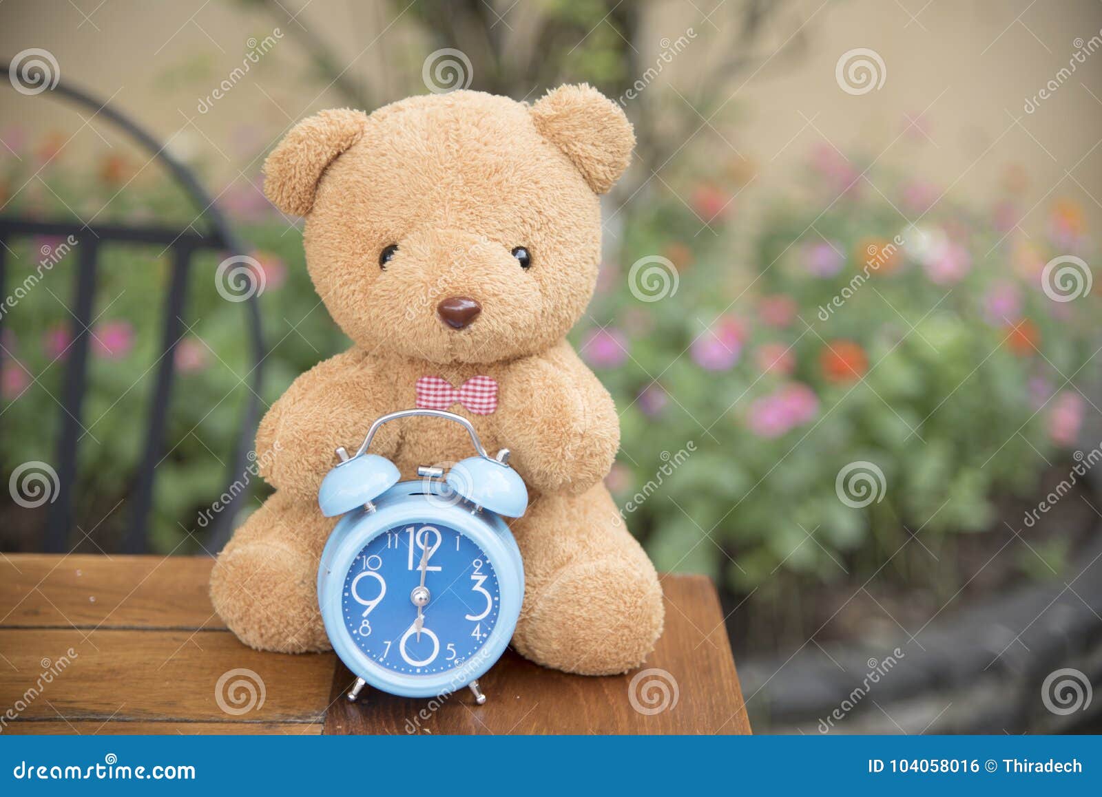 Teddy Bear with Blue Clock on Backdrop Stock Photo - Image of cute ...