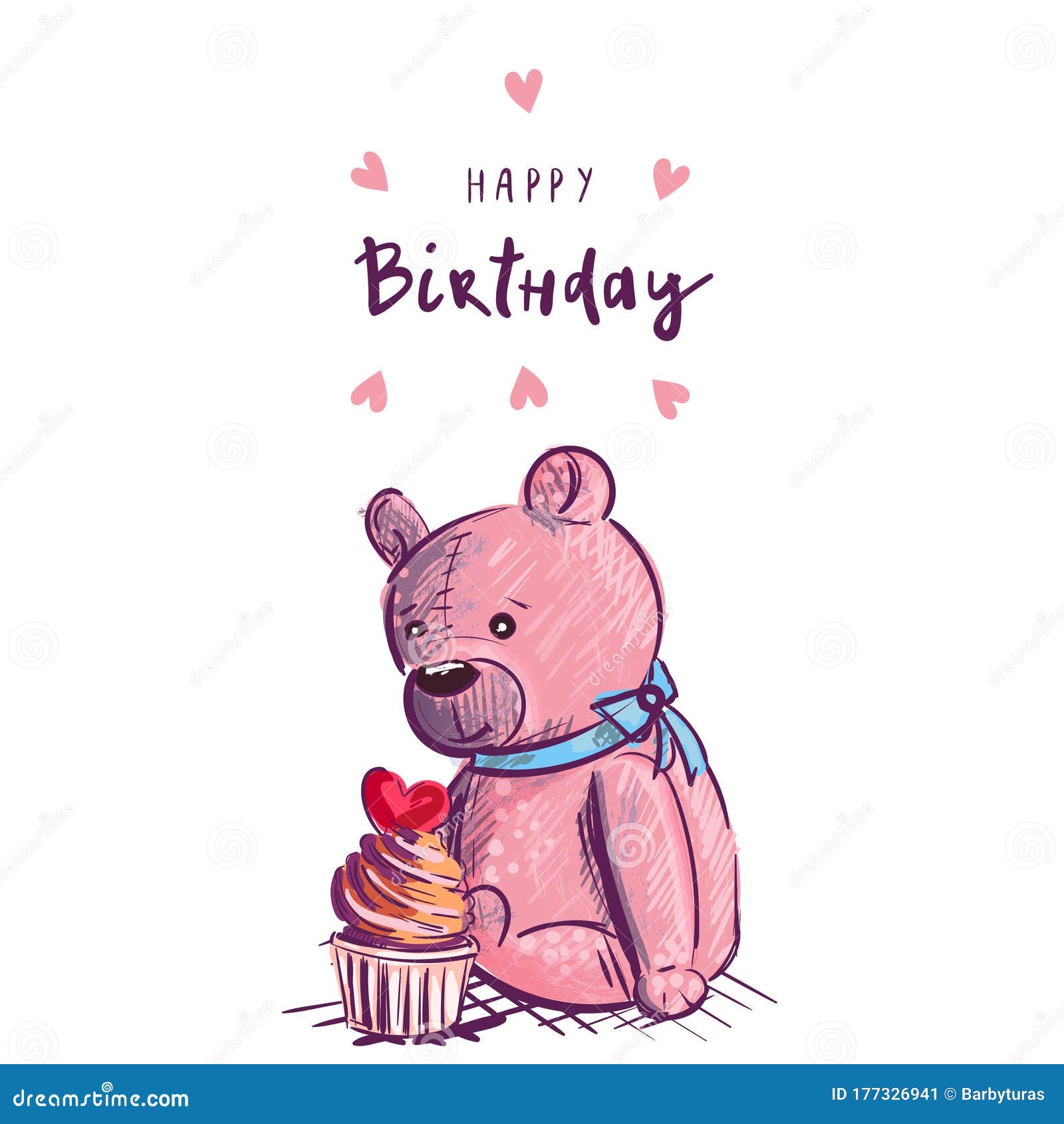 Teddy Bear. Happy Birthday Greeting Card Stock Vector - Illustration of ...