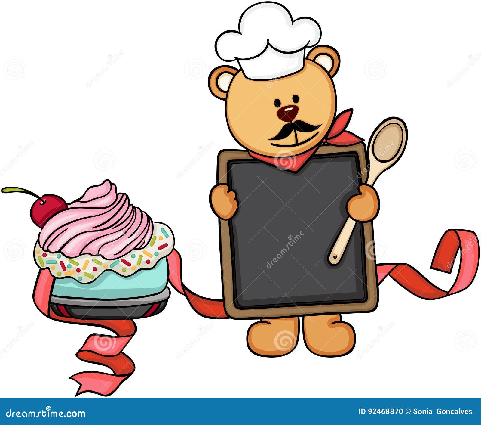 Teddy Bear Chef Cook Holding a Blackboard Menu with Cake Stock Vector ...