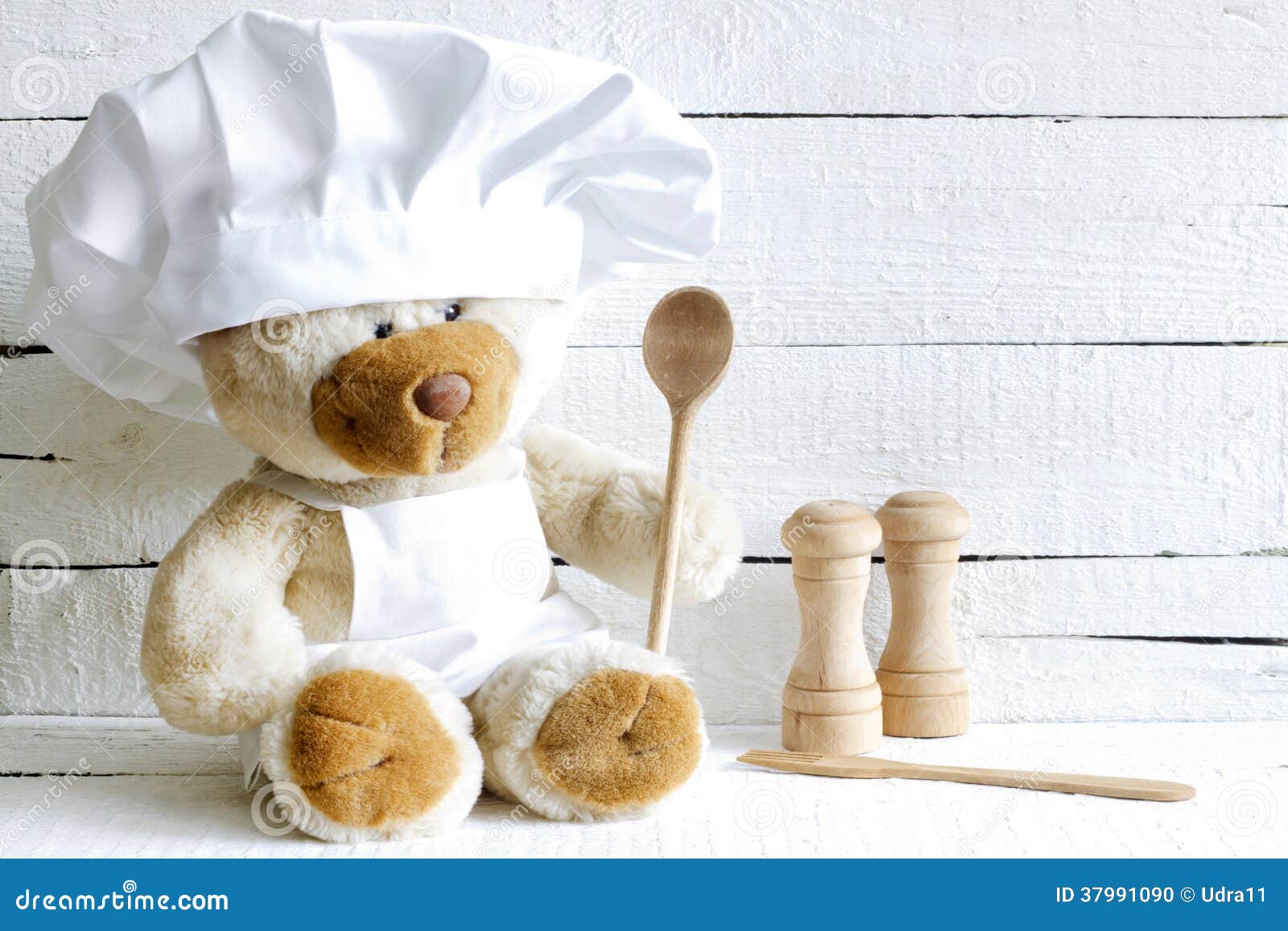 Teddy Bear in Chef Hat with Spoon Abstract Food Background Stock Photo ...