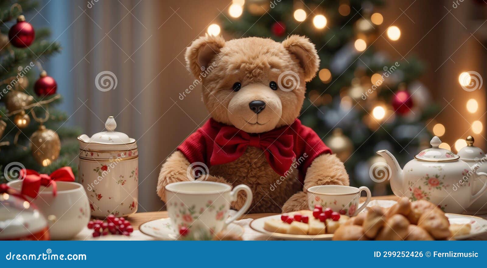 Teddy Bear Christmas Tea Party Banner AI Generated Stock Illustration ...