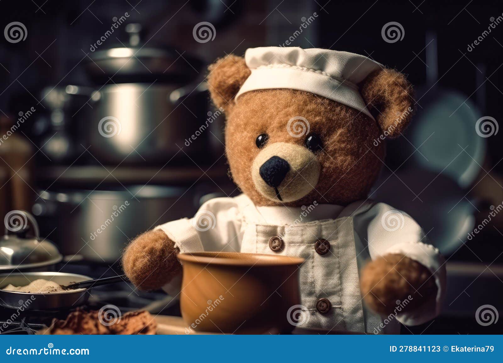 Teddy Bear Cook in a Kitchen Cooking Food. Created with Generative AI ...
