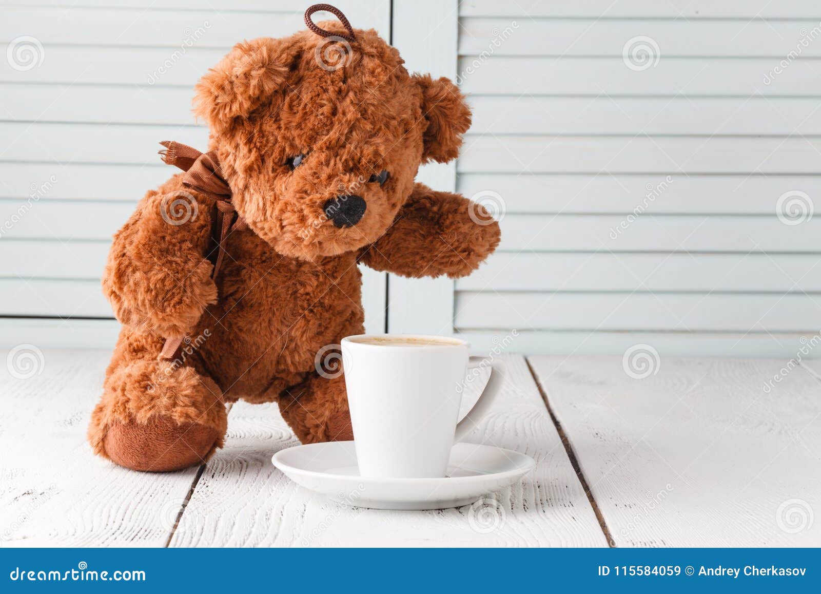 Teddy Bear with Cup of Coffee Stock Image - Image of event, dark: 115584059