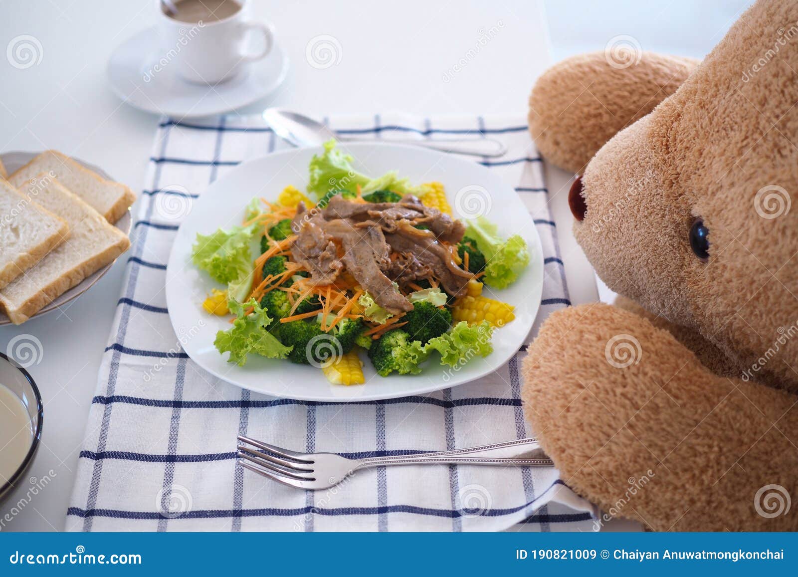 A Teddy Bear on the Dining Table in the House Stock Image - Image of ...