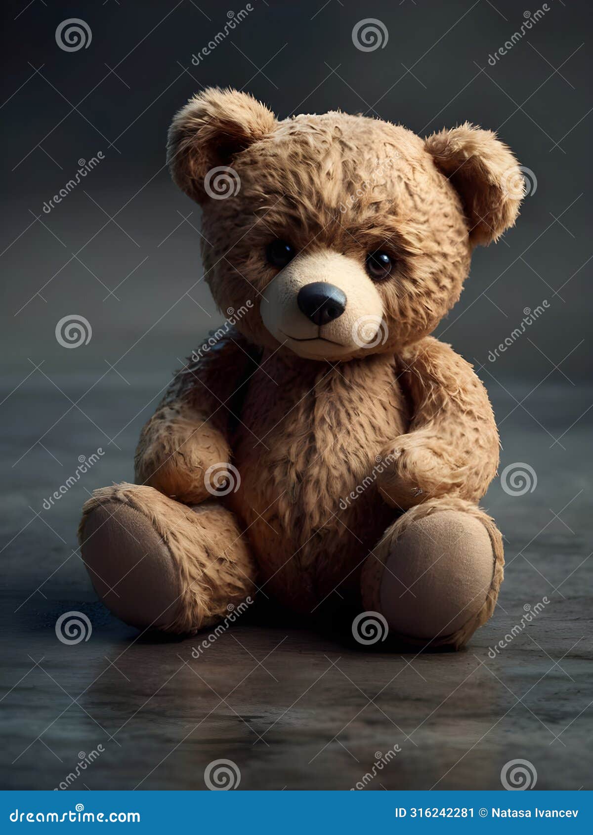 Teddy Bear in an Empty Room, Front View, Copy Space Stock Illustration ...