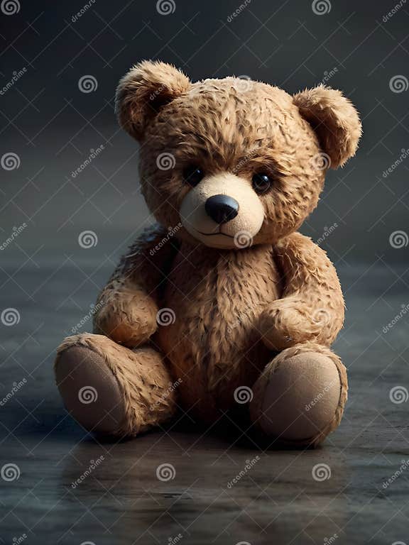 Teddy Bear in an Empty Room, Front View, Copy Space Stock Illustration ...