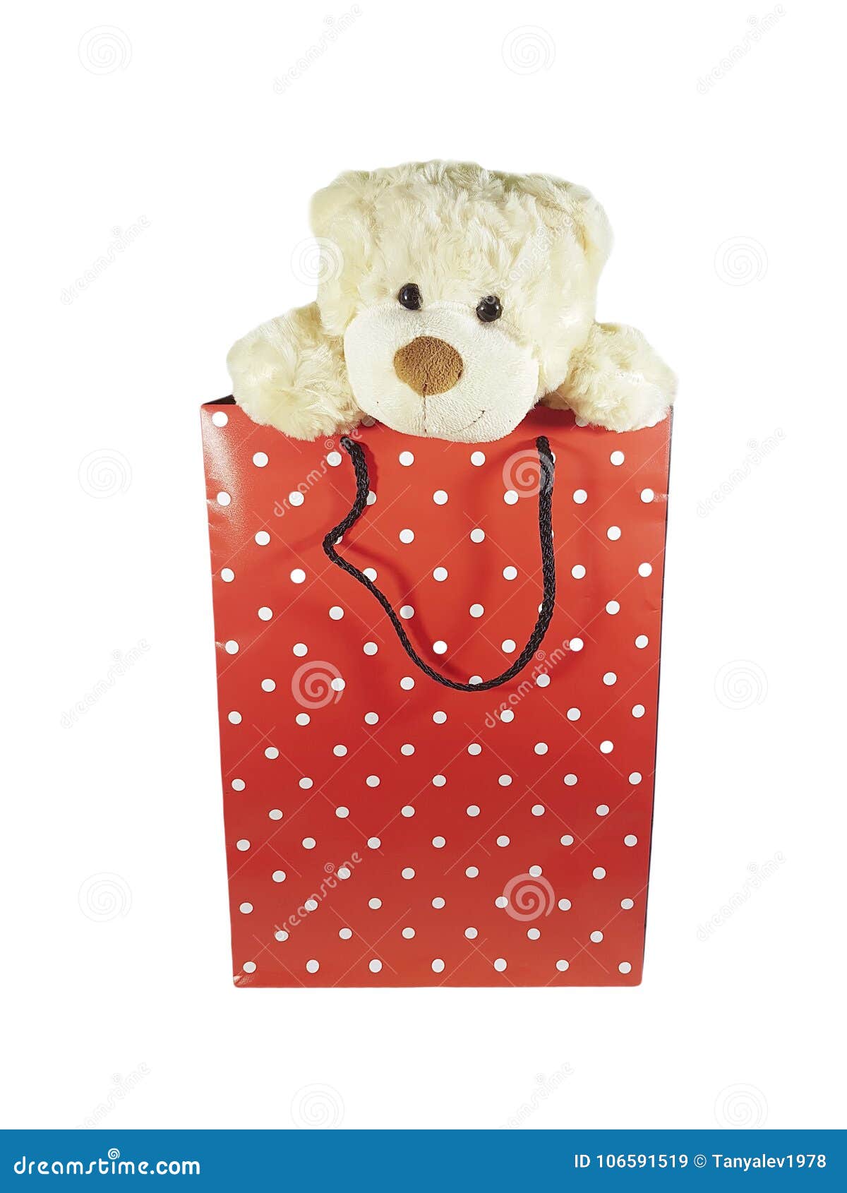 Teddy Bear in a Gift, Bag Red Stock Image - Image of cute, joyful ...