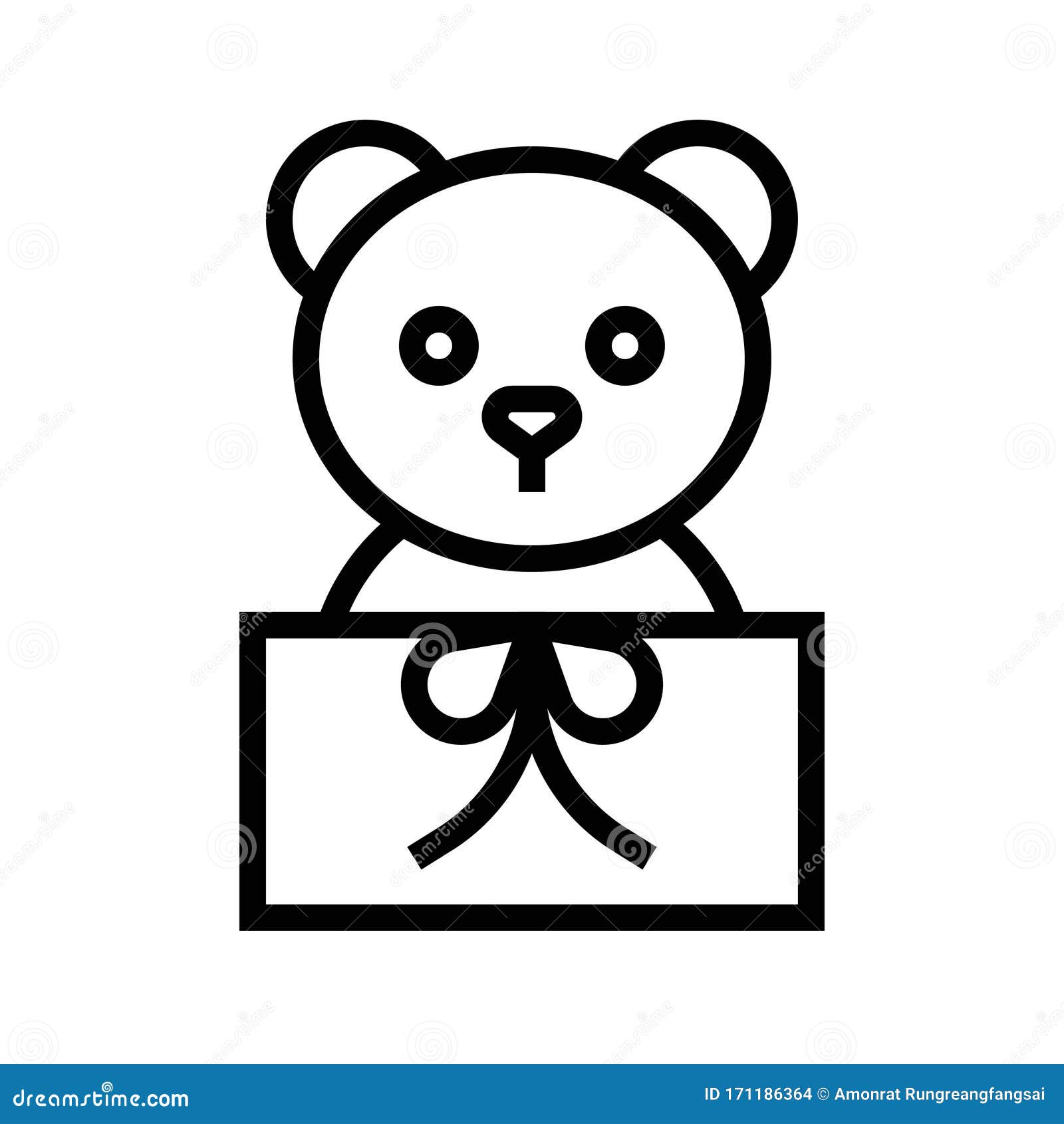Teddy Bear in Gift Box Vector Illustration, Line Style Icon Stock ...