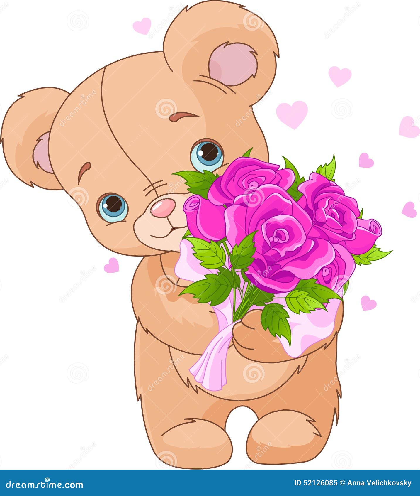 Teddy Bear Giving Bouquet Stock Vector Image 52126085