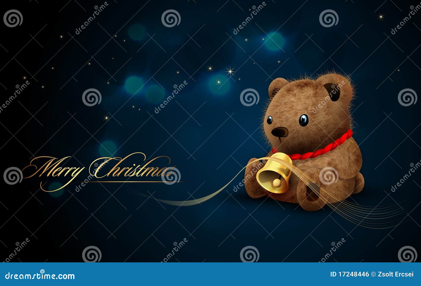 Teddy Bear with Golden Bell Stock Vector - Illustration of innocence ...
