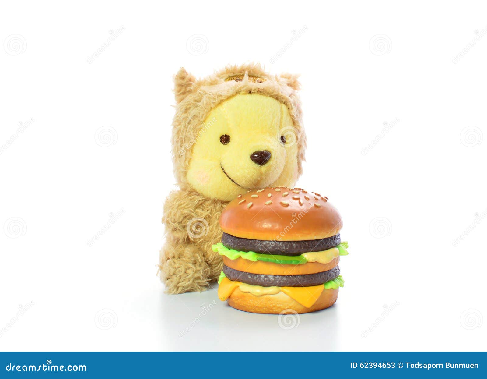 Teddy Bear and Hamberger on White Background Stock Image - Image of ...