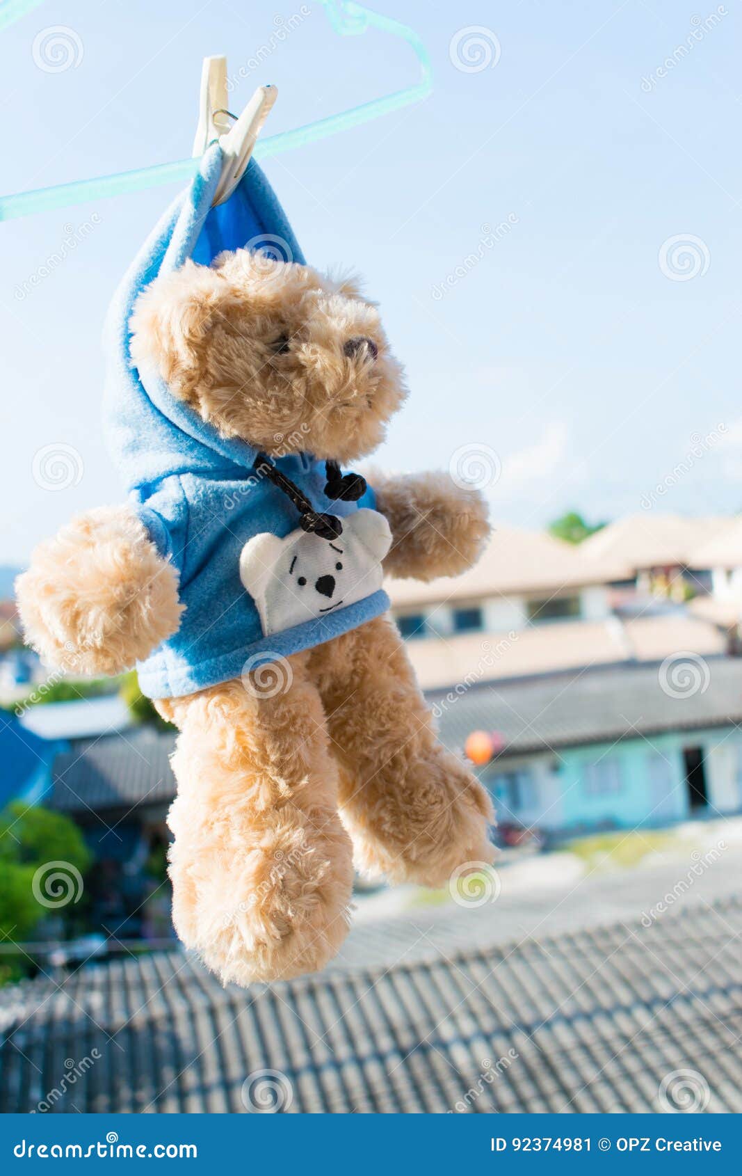 Teddy Bear with Hanger on the Wall. Stock Image - Image of friend ...