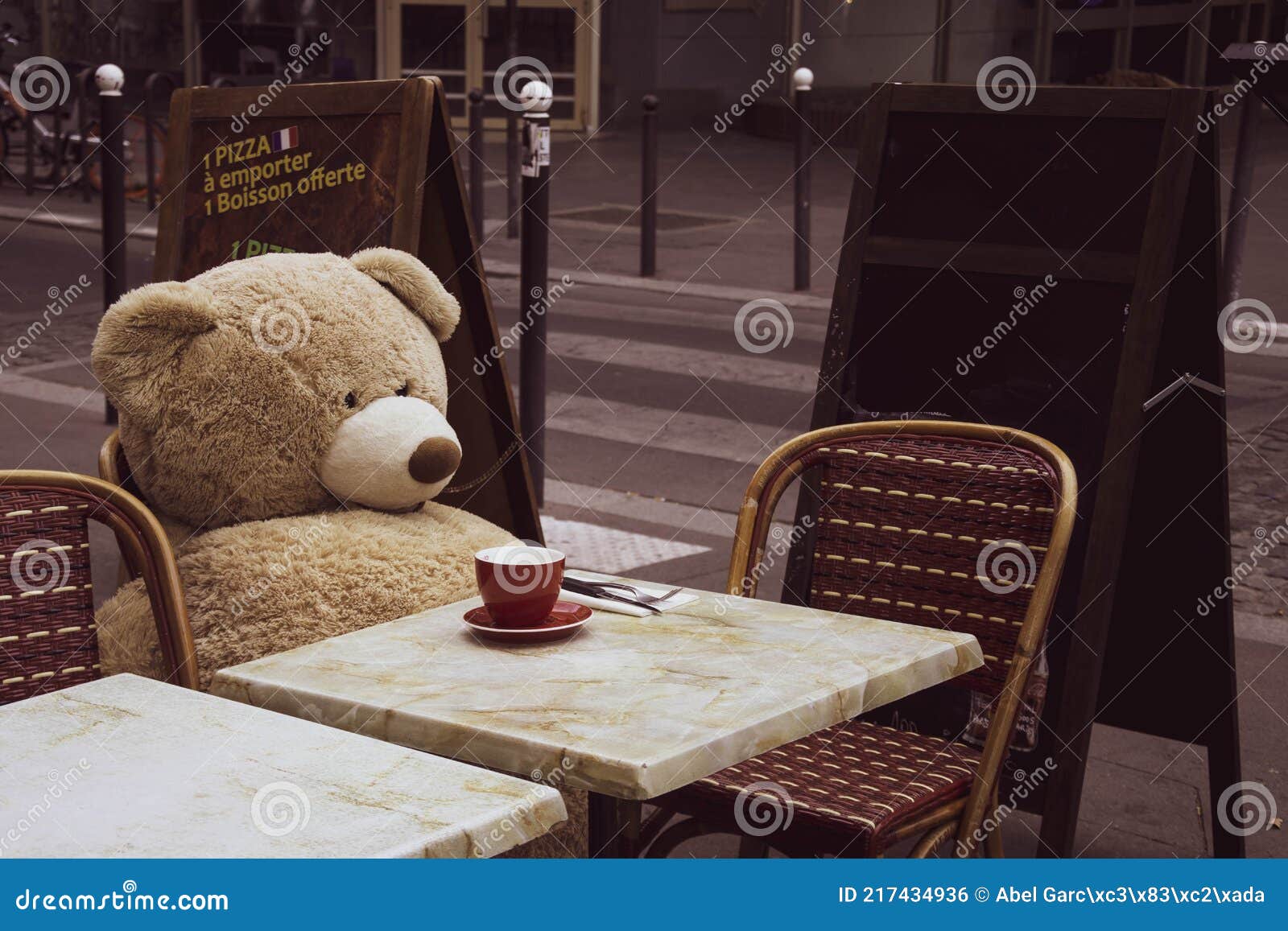 Teddy Bear Having a Coffee at a Cafe Bar Stock Photo - Image of design ...