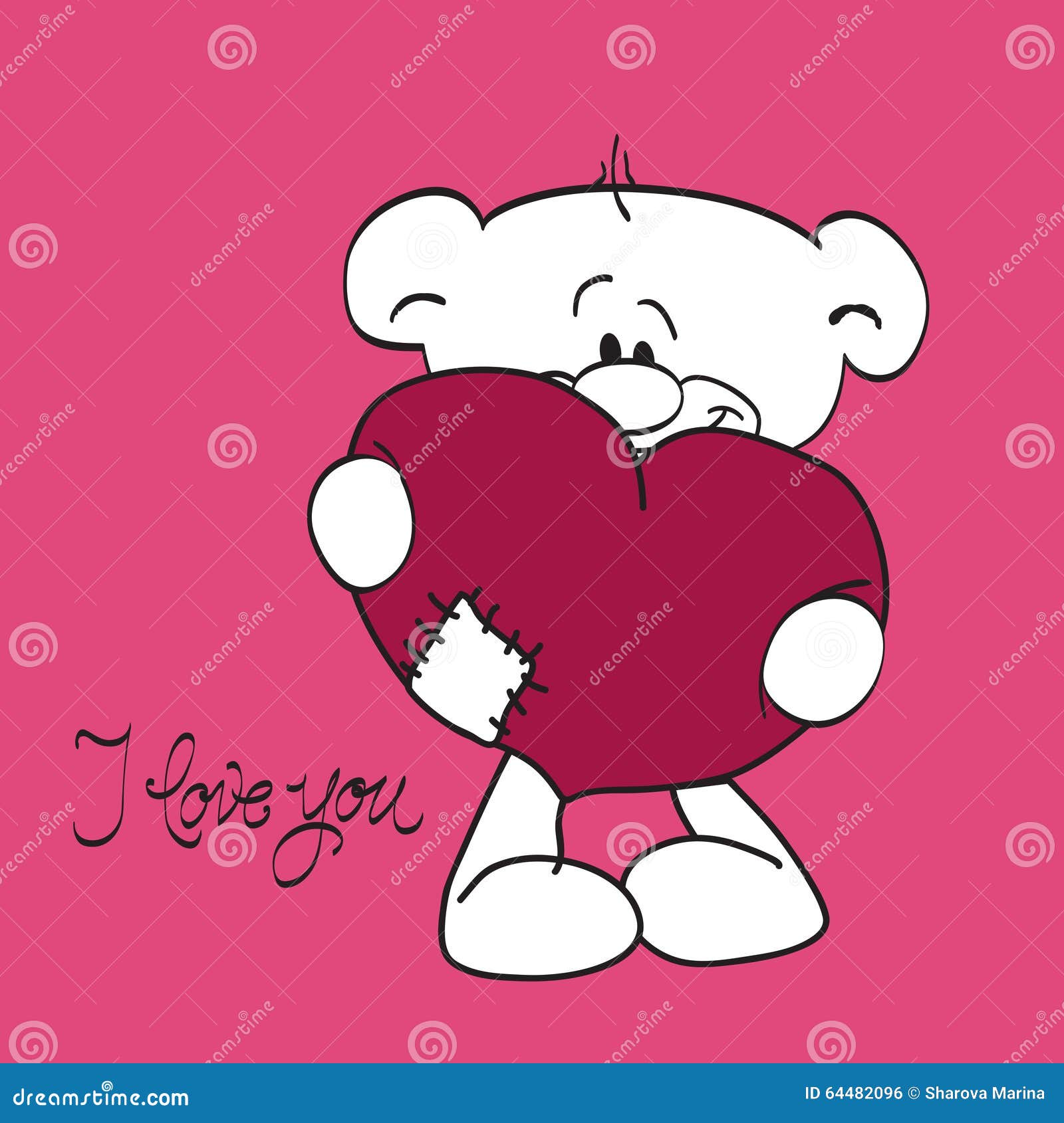 Teddy Bear With Heart And I Love You Text Stock Vector Illustration
