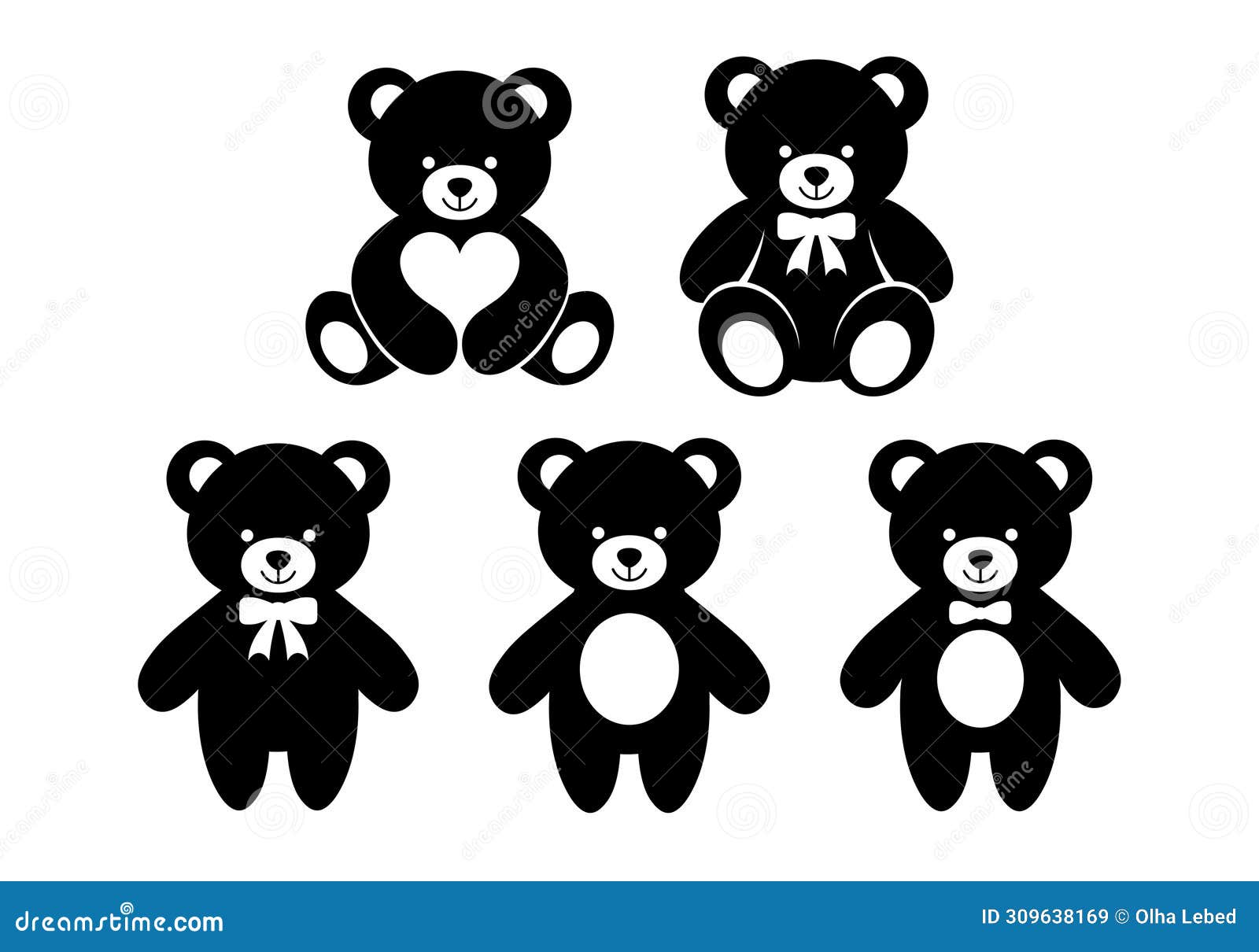 Teddy Bear Icon Set. Soft Plush Toys Stock Vector - Illustration of ...