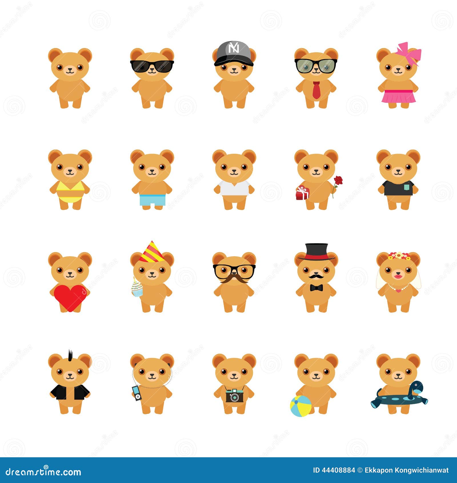 Teddy bear icons set. stock illustration. Illustration of face - 44408884