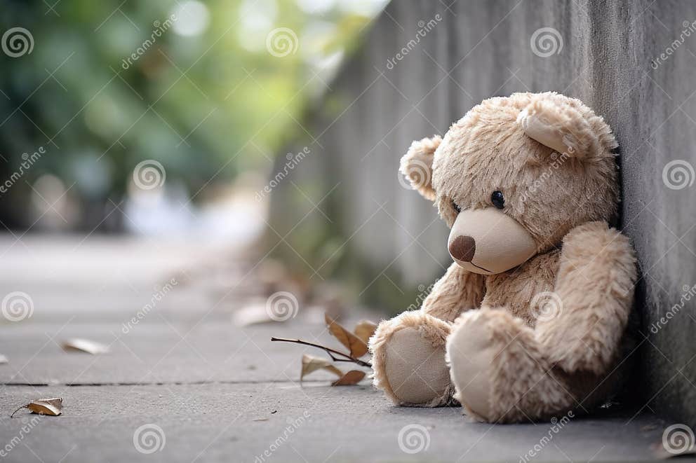 A Teddy Bear Leaning Against a Wall Stock Photo - Image of softness ...