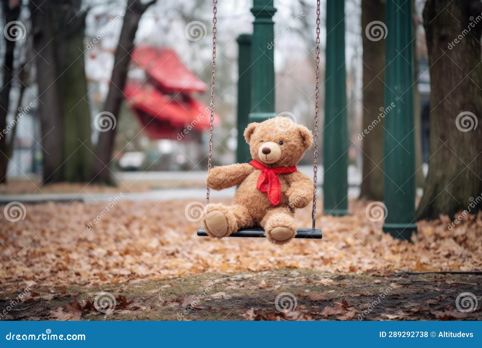 Teddy Bear Left Behind on a Playground Swing Stock Photo - Image of ...
