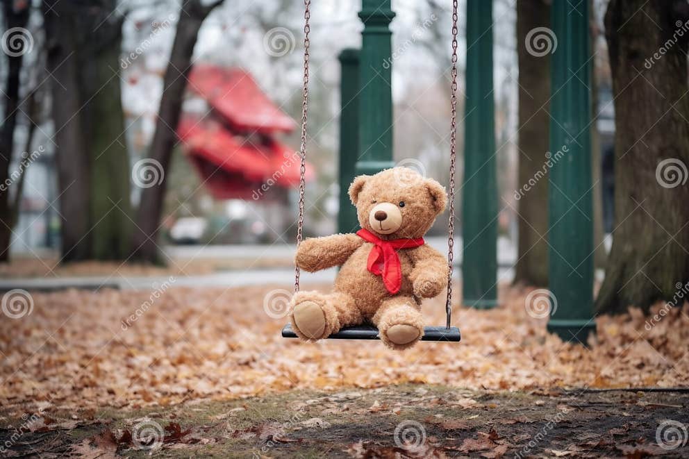 Teddy Bear Left Behind on a Playground Swing Stock Photo - Image of ...