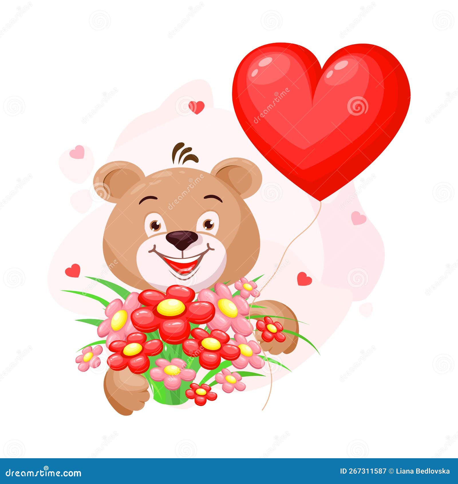 Cute Teddy Bear in Love with a Red Heart Stock Vector - Illustration of ...