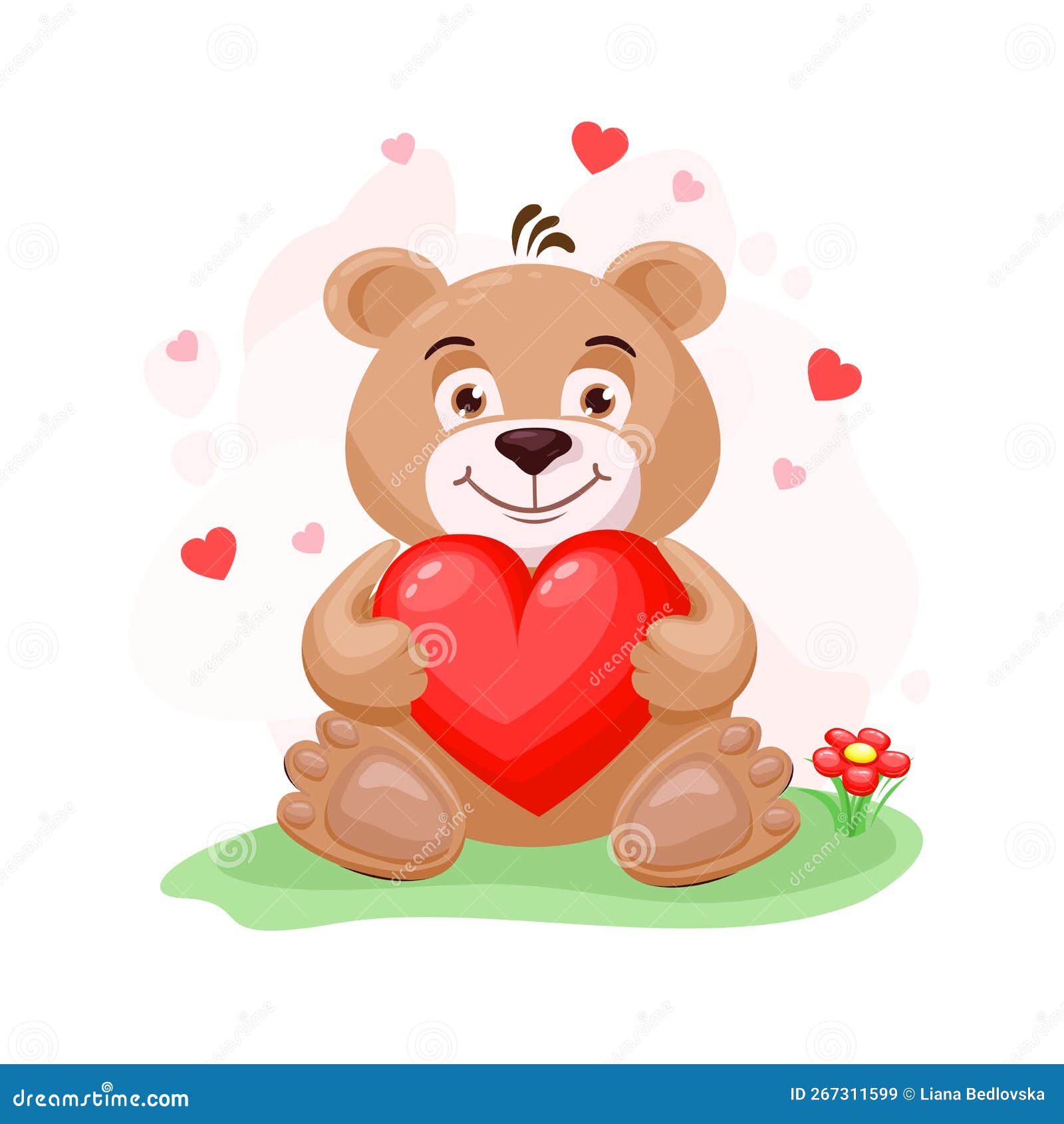 Cute Teddy Bear in Love with a Red Heart Stock Vector - Illustration of ...