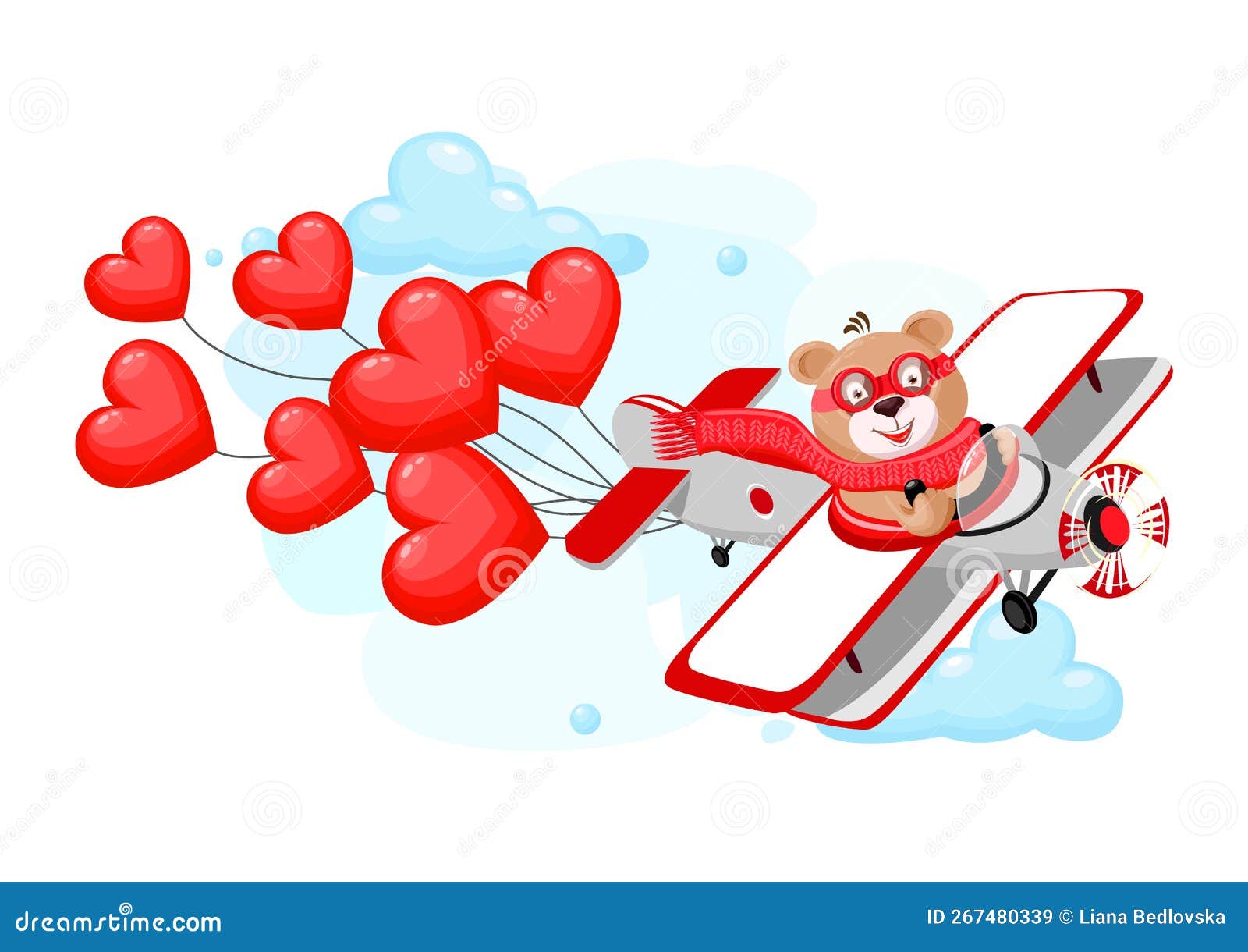 Teddy Bear in Love Pilot Flies on an Airplane with Heart-shaped ...