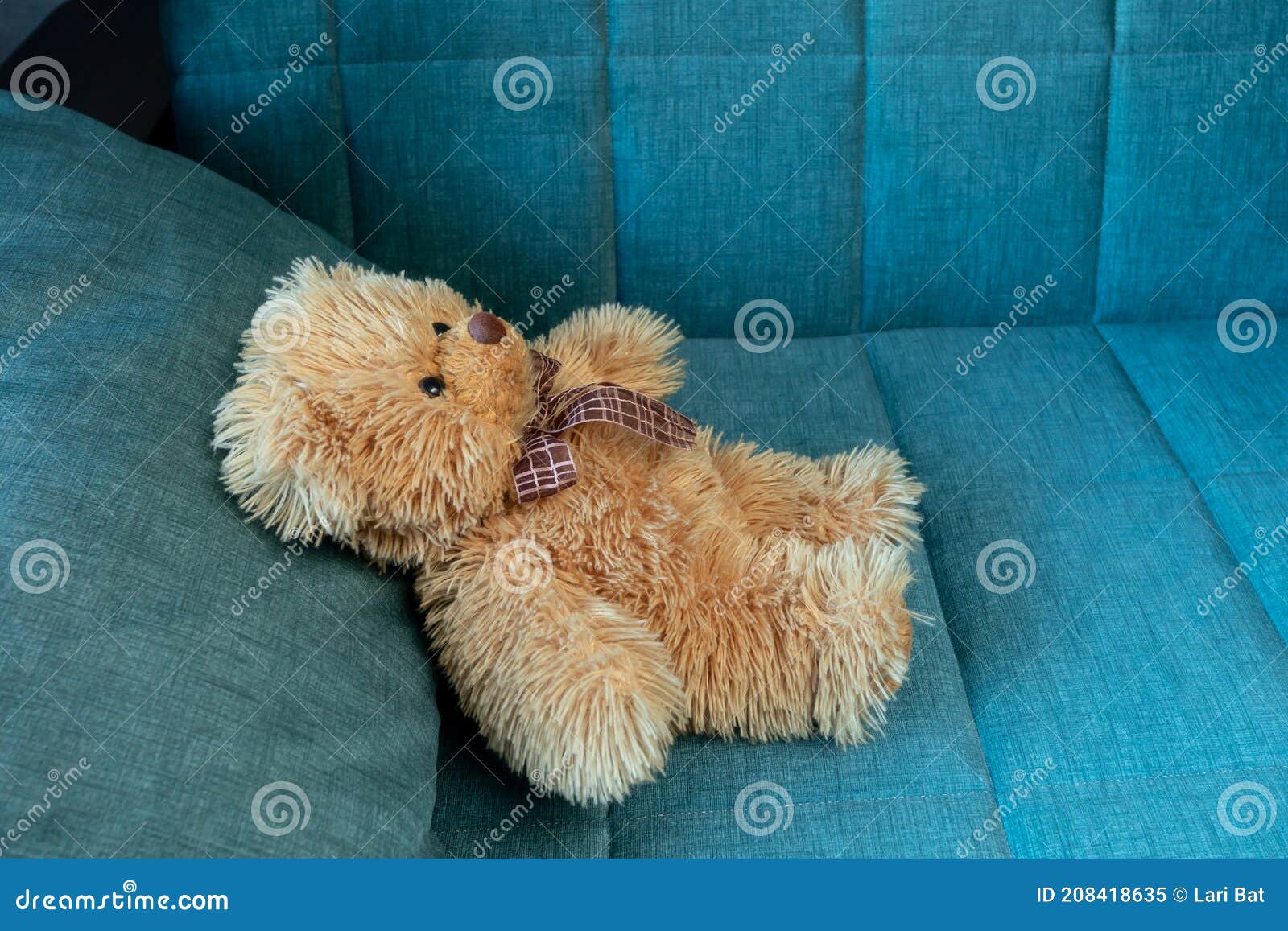 A Teddy Bear is Lying on the Sofa and Looking at the Ceiling. the ...