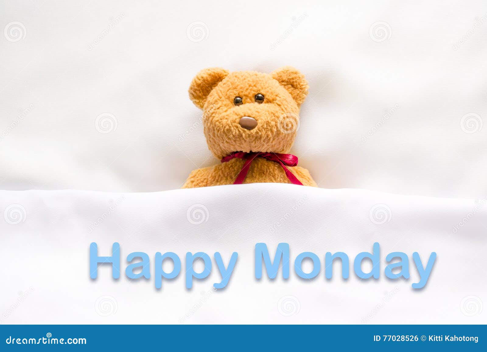 Teddy Bear Lying in the White Bed with Message " Happy Monday " Stock ...