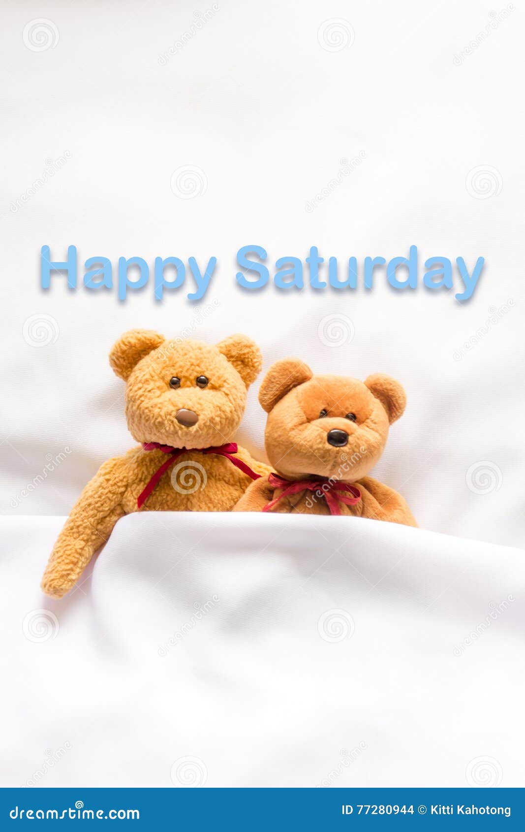 Teddy Bear Lying in the White Bed with Message " Happy Saturday" Stock ...