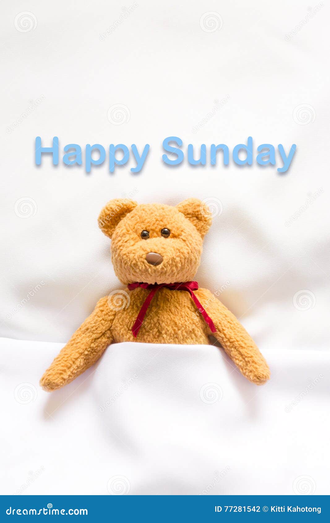 Teddy Bear Lying in the White Bed with Message " Happy Sunday" Stock ...