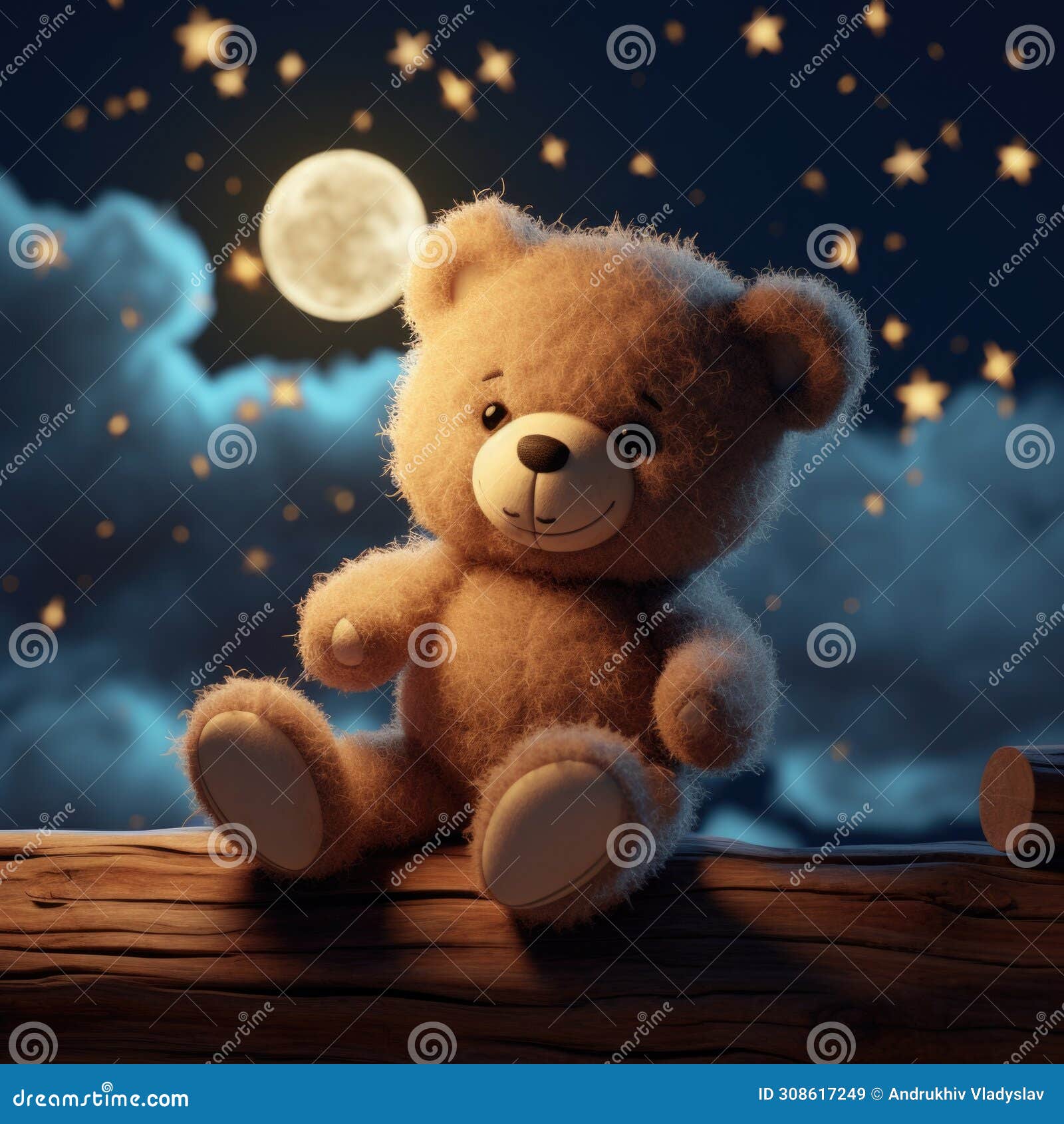 Teddy bear and moon stock illustration. Illustration of cloud - 308617249