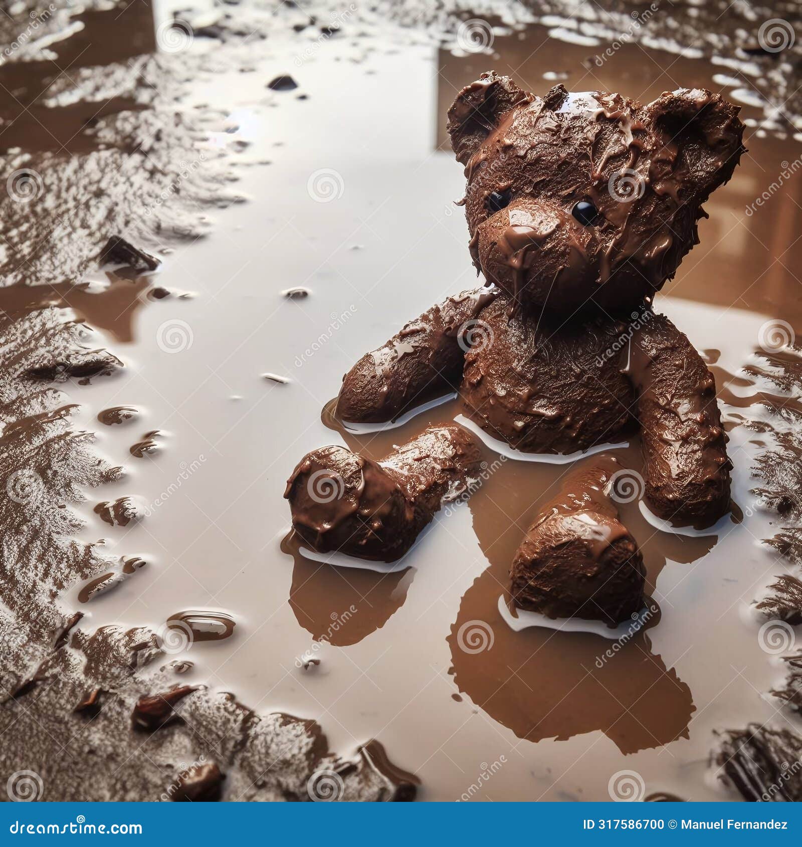 Teddy Bear with Mud in a Puddle of Water Stock Illustration - Illustration of chocolate, snack ...